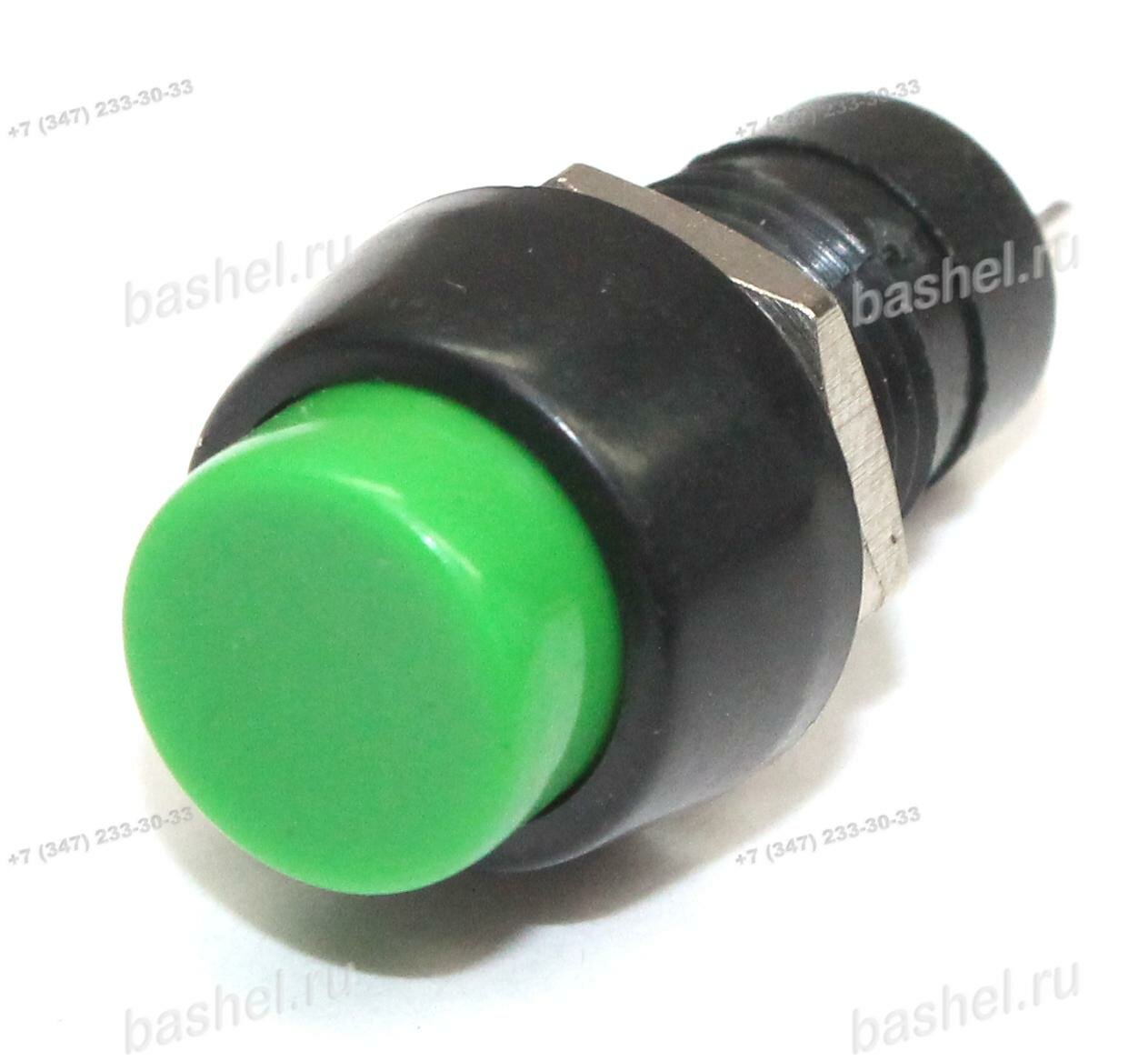 Кнопка PBS-20B круг, короткая, без фикс, на замыкание OFF-(ON), зелёная, DAYTON