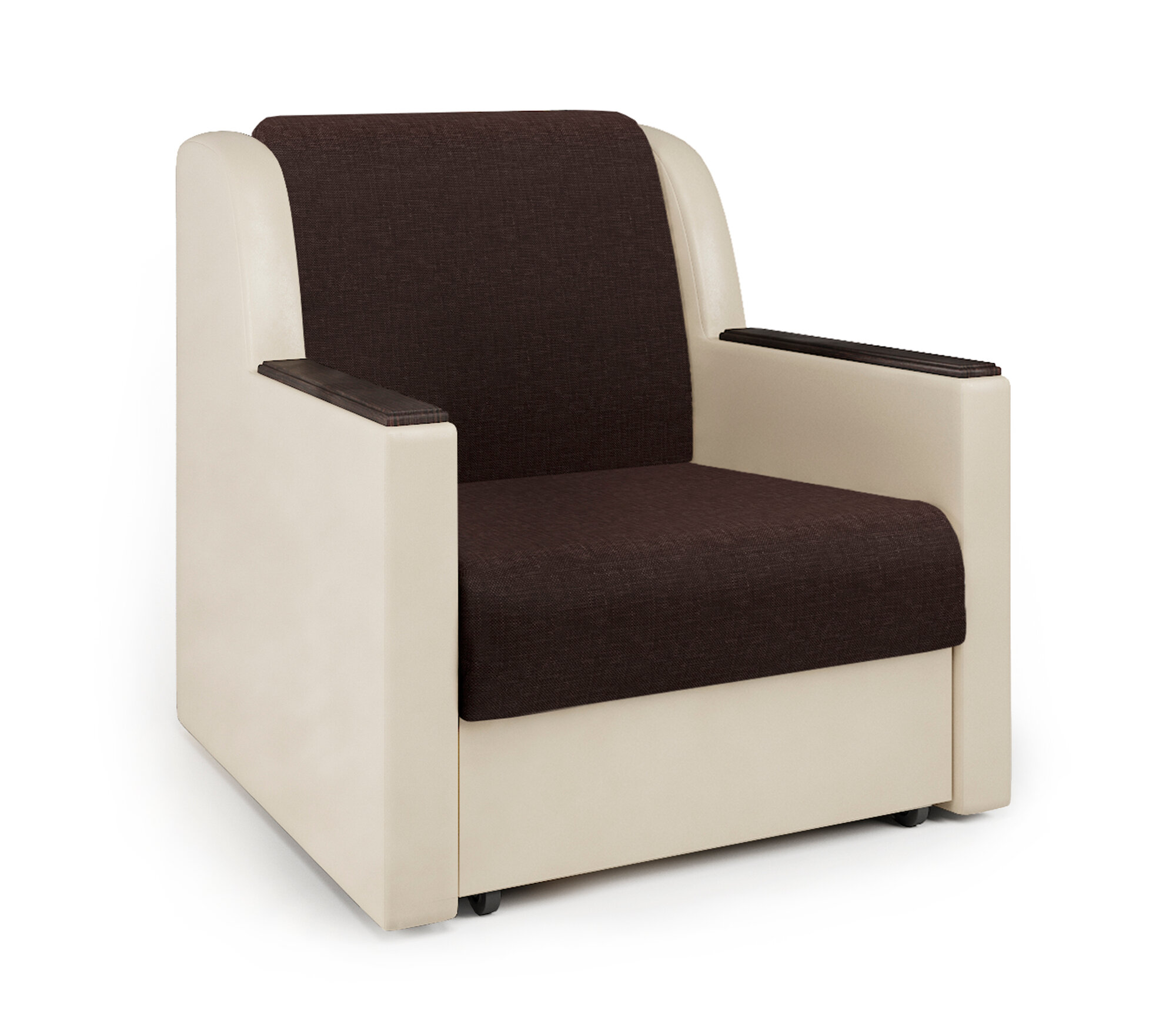 Кресло-кровать Аккорд Д раскладное аккордеон, 70х194 см, рогожка шоколад и экокожа беж