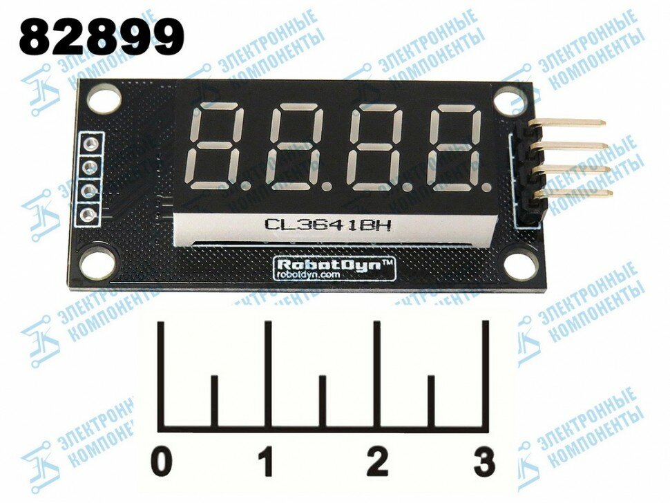 Радиоконструктор Arduino дисплей светодиодный I2C 4 7-ми сегментных индикатора TM1637 зеленый