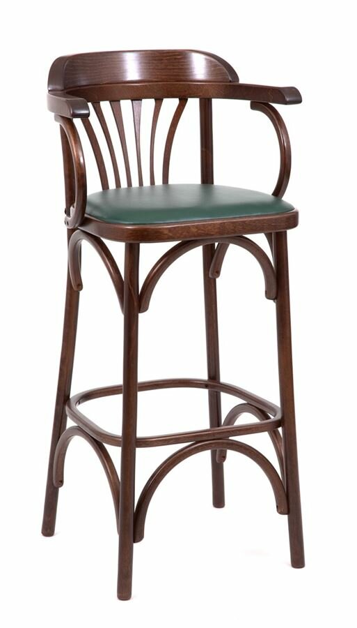 Стул барный Венский 750 STOOL MARKET зеленый, темный тон, дерево, экокожа, мягкое сиденье, с подлокотниками