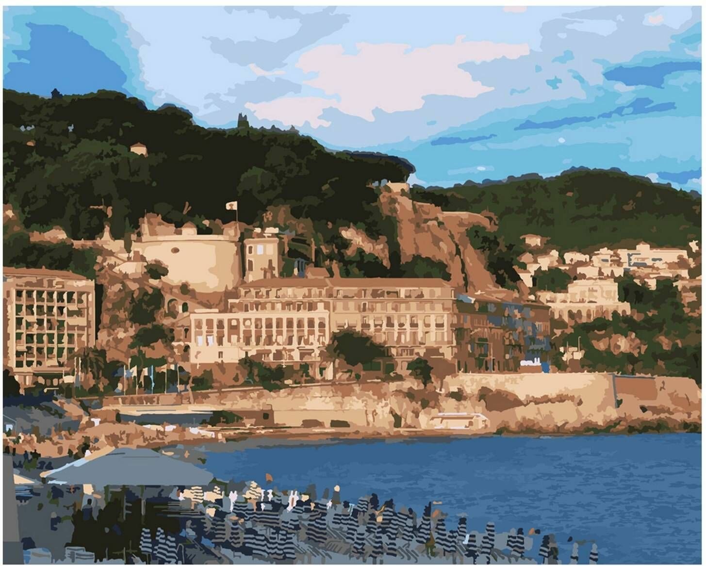 Картина по номерам "Утро в Монако", раскраска на картоне для взрослых и детей, набор для творчества, живописи и рисования красками, 40 х 50 см