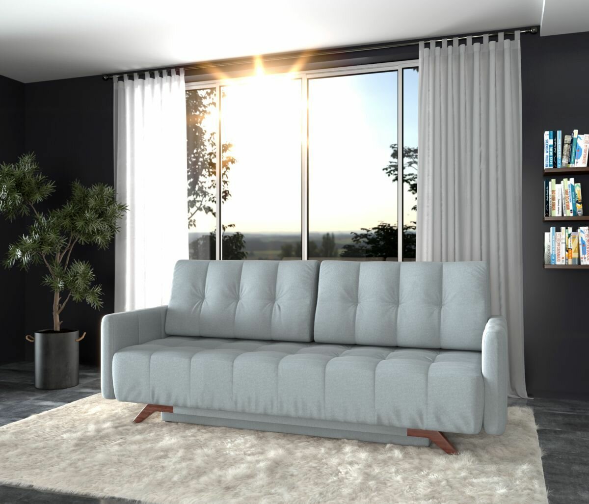 Диван-кровать DiHall Бонн, механизм трансформации еврокнижка, ортопедический, светло-серый