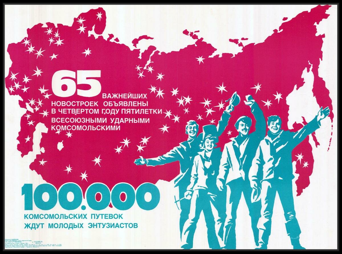 Подборка плакатов - карта СССР с нанесенными объектами; Антиквариат 1984 г; Декор настенный винтажный 60/90 см.