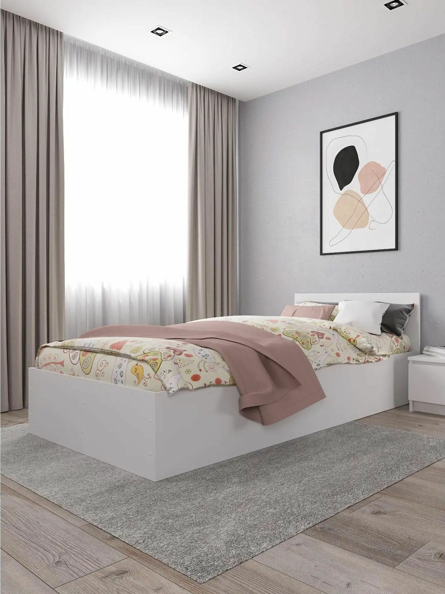 Кровать односпальная Норд сп. м.90х200 настил ДСП, Белый матовый