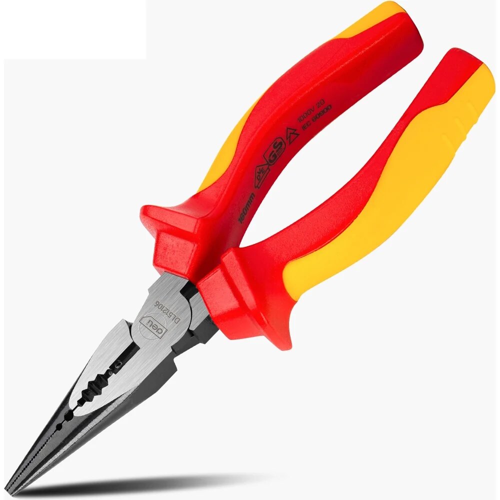 DELI Диэлектрические удлиненные плоскогубцы dl512106 160мм (сертификат vde до 1000в, сталь cr-v, рукоять pp+tpr) 110601