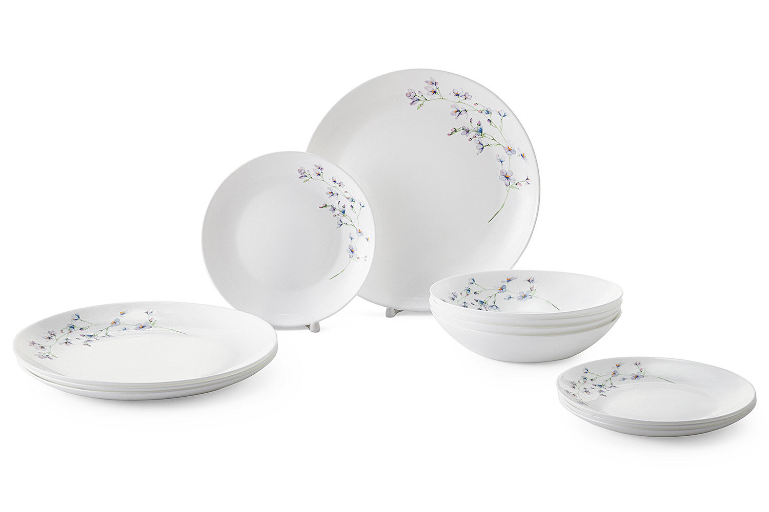 Обеденный сервиз EVIO Luna, на 4 персоны, 12 предметов, белый/цветы