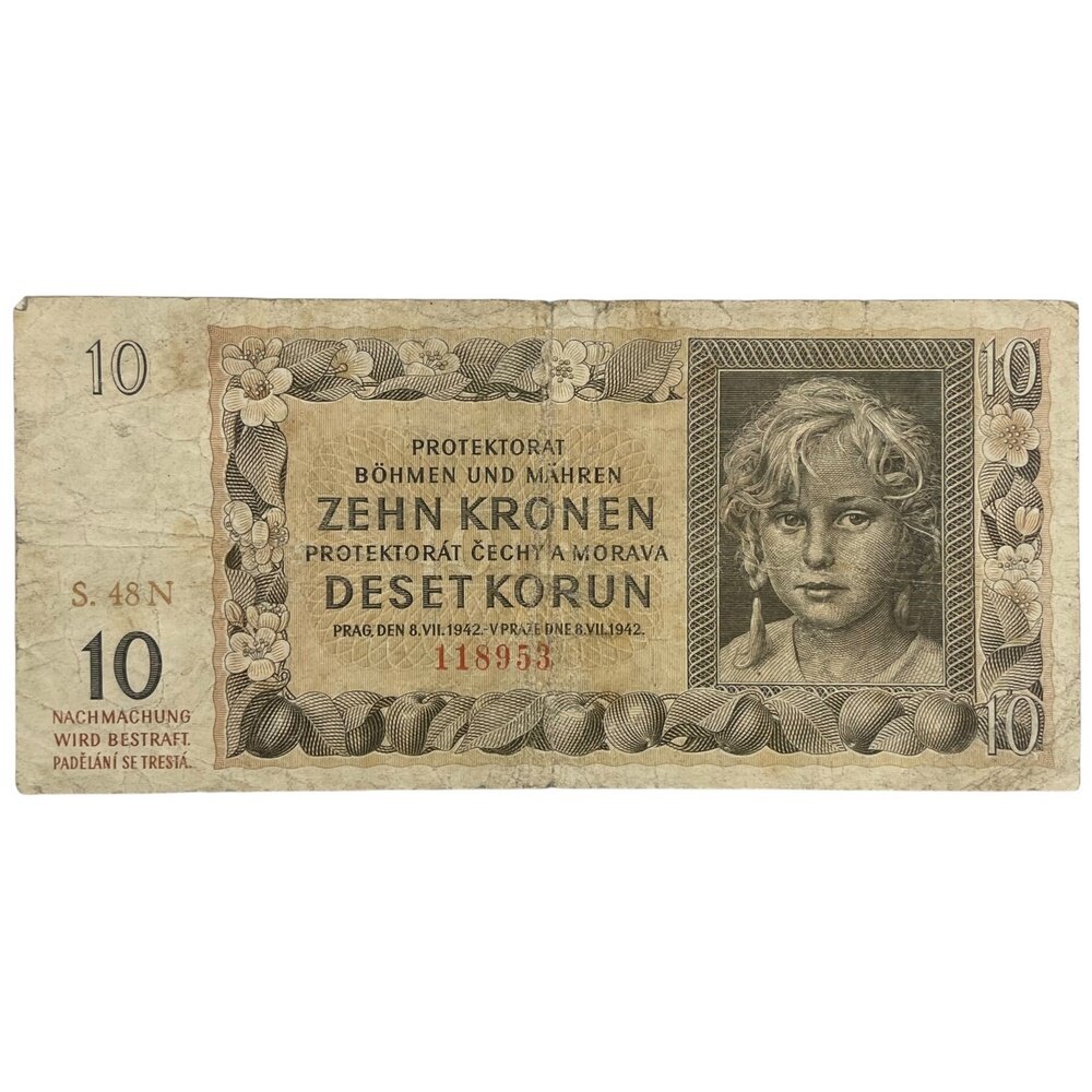 Богемия и Моравия 10 крон 1942 г. (Серия 48N)