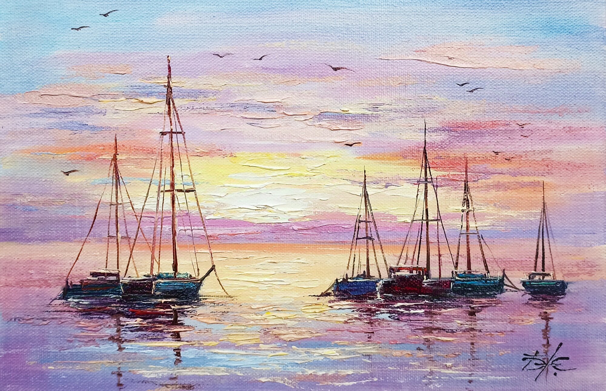 Масло/холст. 100% ручная работа, 100% живопись. Картина из серии "Морские пейзажи". Парусники. 20х30 см