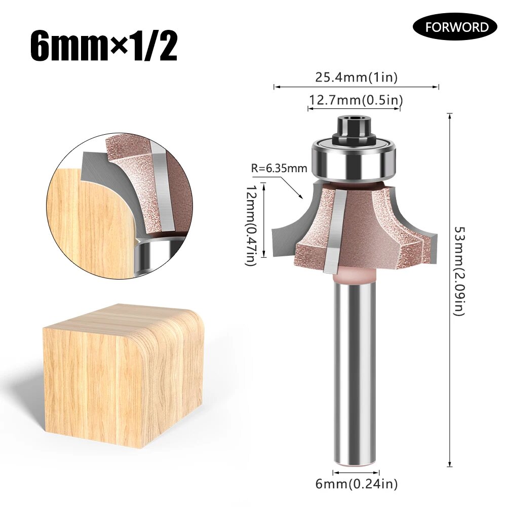 Хвостовик 6 мм, высокое качество, набор фрез с 4 канавками, передний и обратный деревообрабатывающий Фрезерный резак R1 R1.5 R2, Обрезной нож, кромка 6X25.4mm