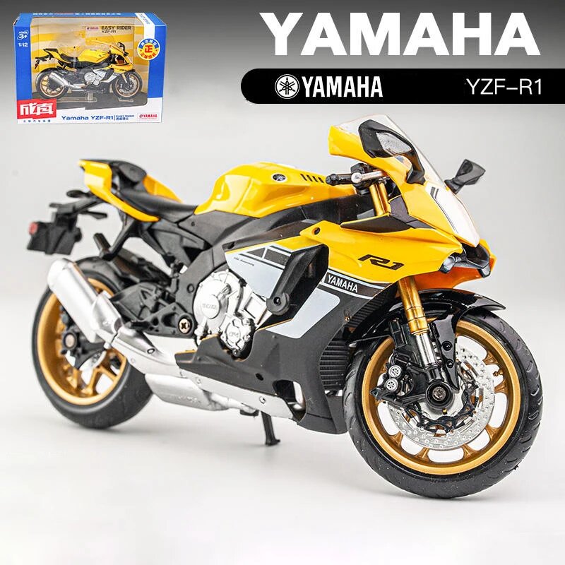 Металлический мотоцикл Yamaha YZF-R1 1/12, желтый