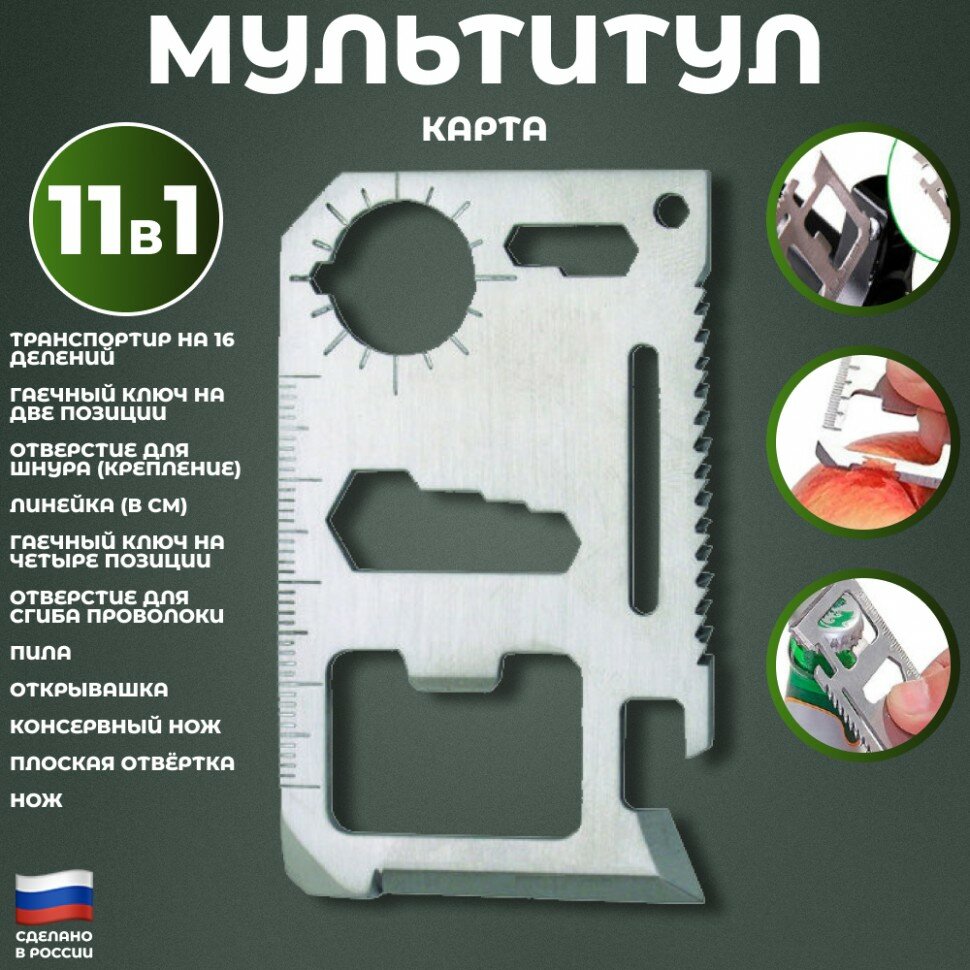 Карманный инструмент "Визитка" в чехле (11 в 1)