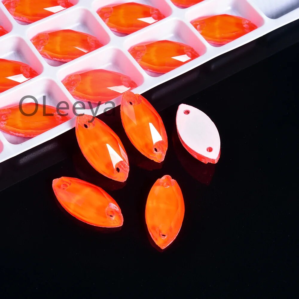 Стразы OLeeya стеклянные конские глаза неоновые Оранжевый, 7x15mm----48pcs, Hyacinth Neon