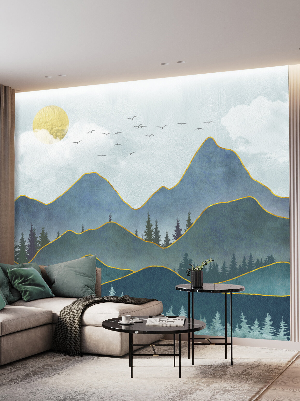 Обои 300 х 270 см "Очертания гор"/ обои на стену, в гостиную, спальню, зал