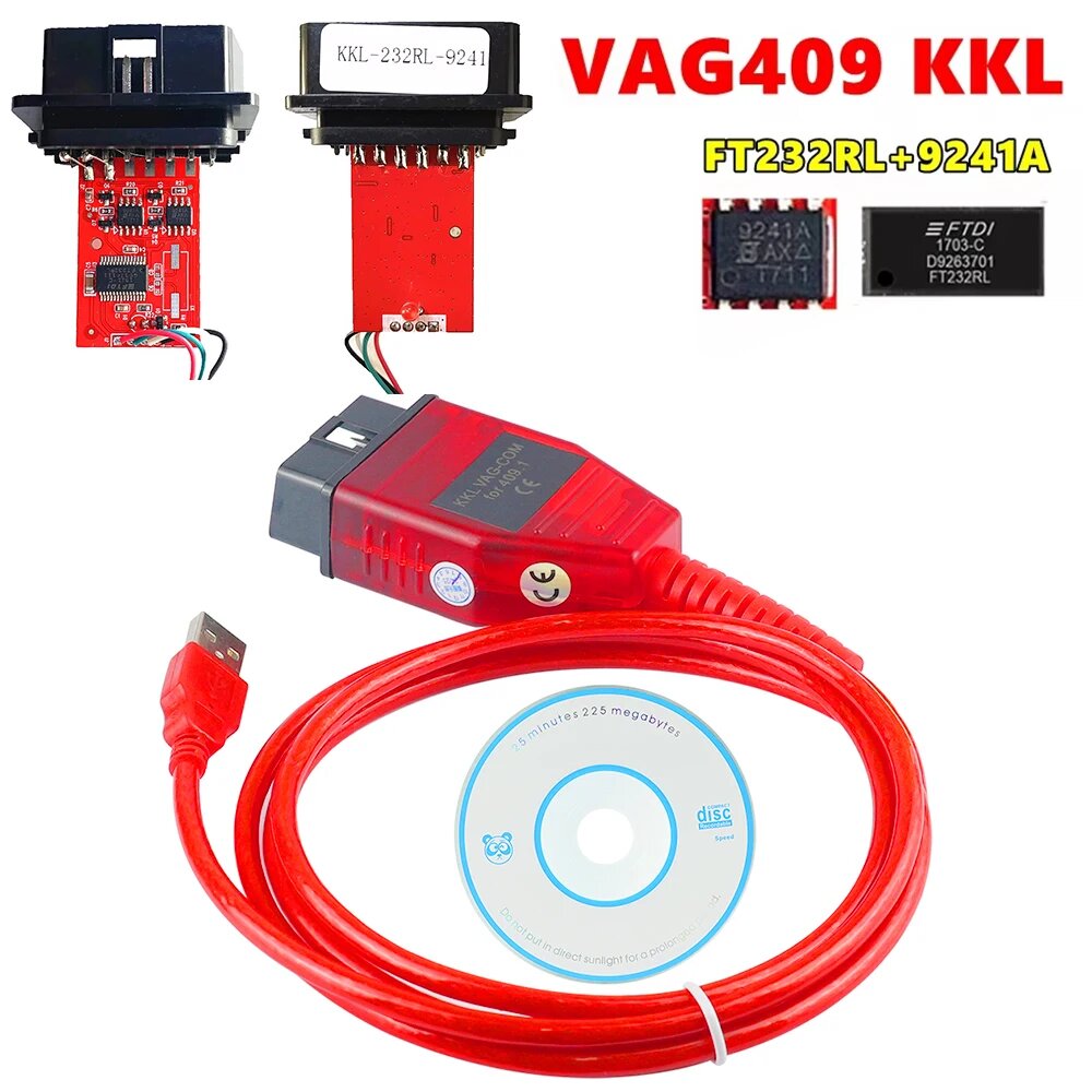 VAG 409 KKL OBD2 USB адаптер Red FT232RL 9241A