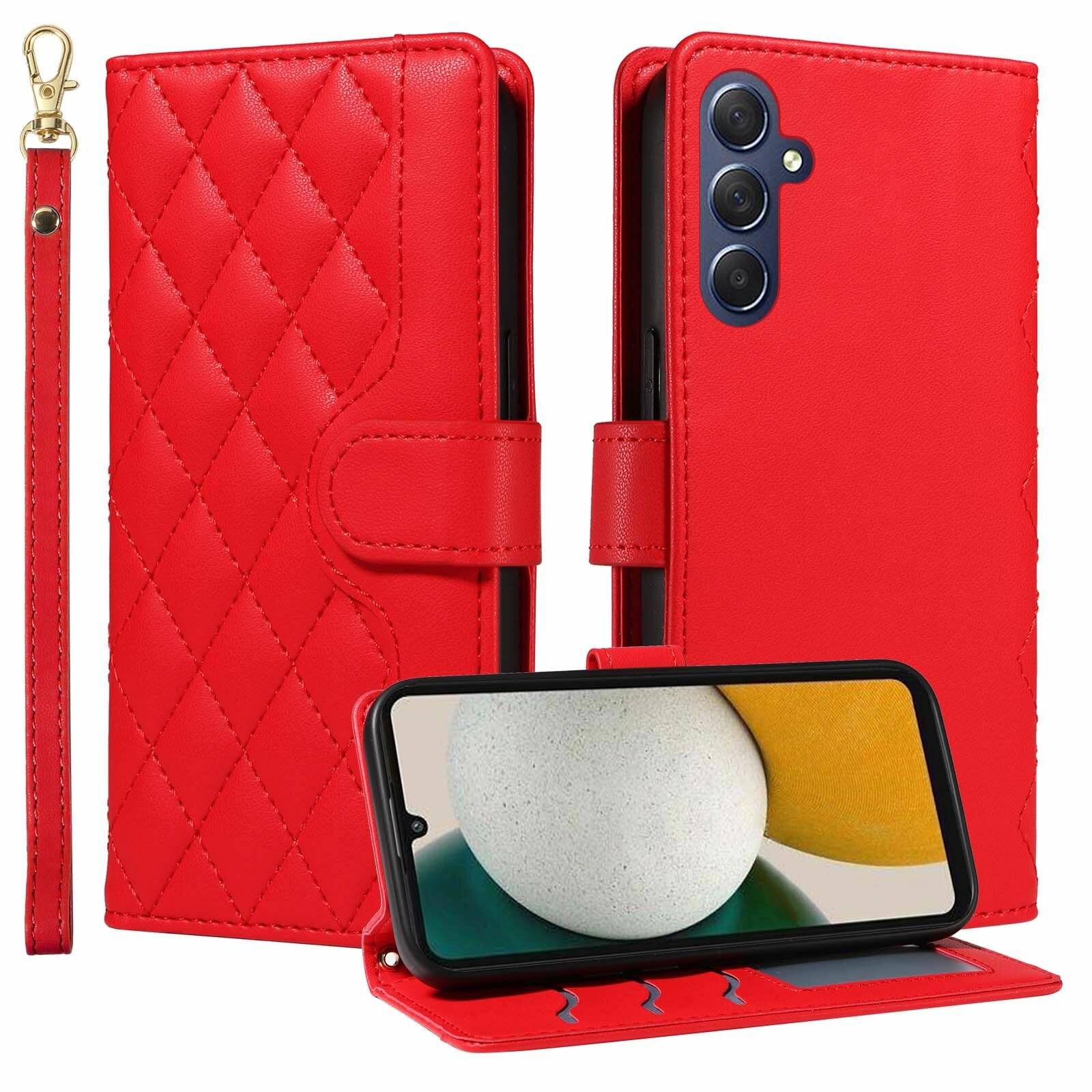 Чехол из матовой кожи для Samsung Galaxy A34 5G (Самсуиг Галакси А34 5G) , роскошный и стильный, устойчивый к падениям, со слотом для карт, с длинным и коротким шнурками