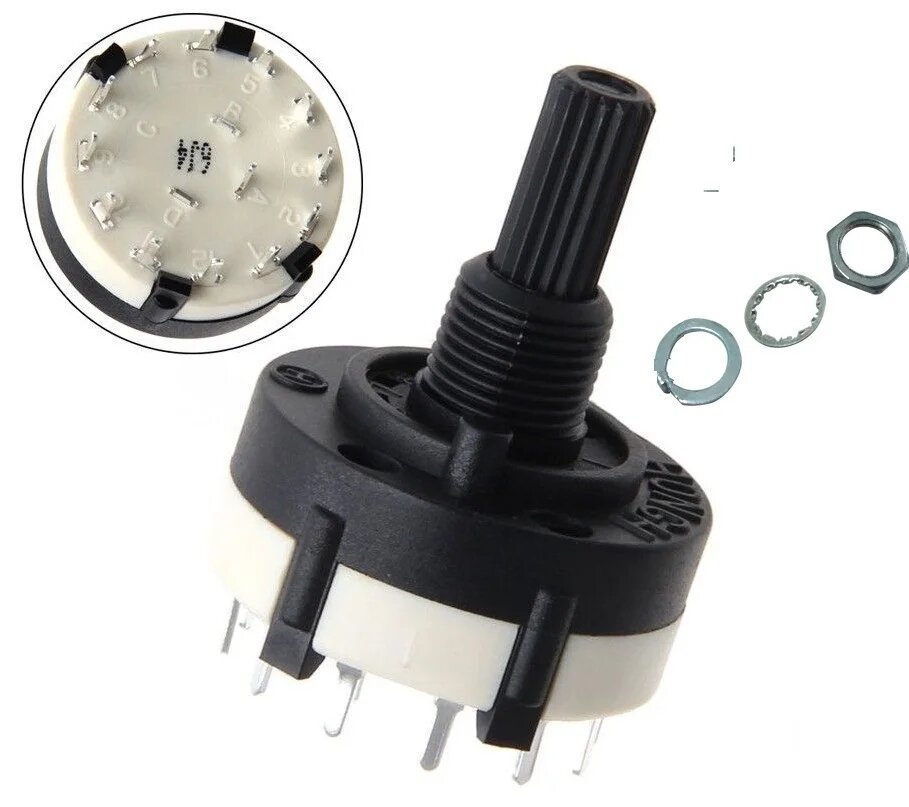 1 шт, пластмассовая Поворотная резьба, переменный ток 125 В RS26, 1 полюс, 12 переключателей