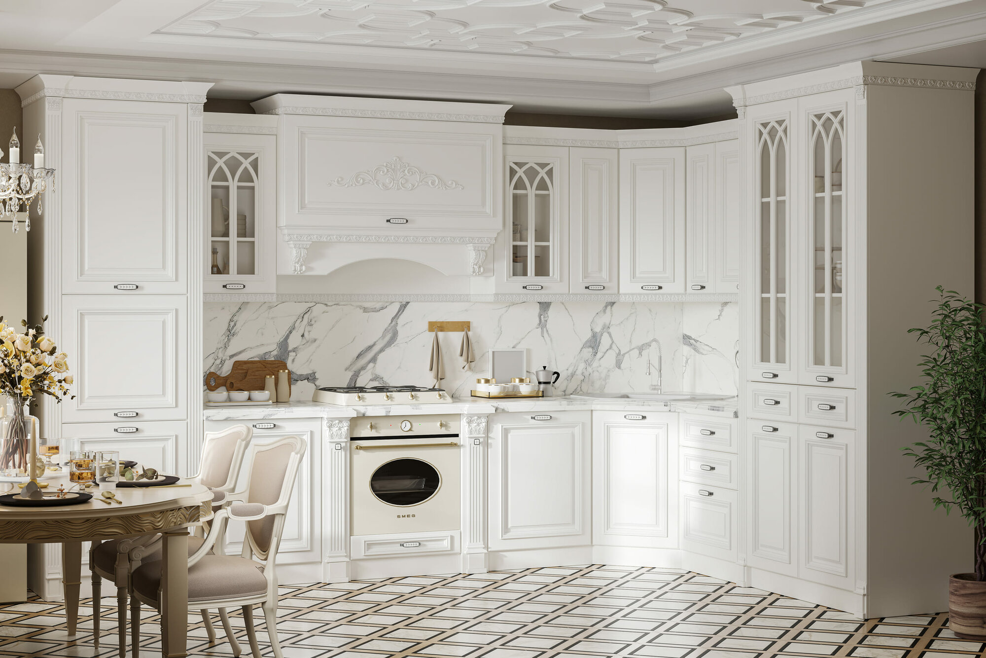 Кухня Арида "Монако", угловая, белый/серебристый, 405 см x 225 см