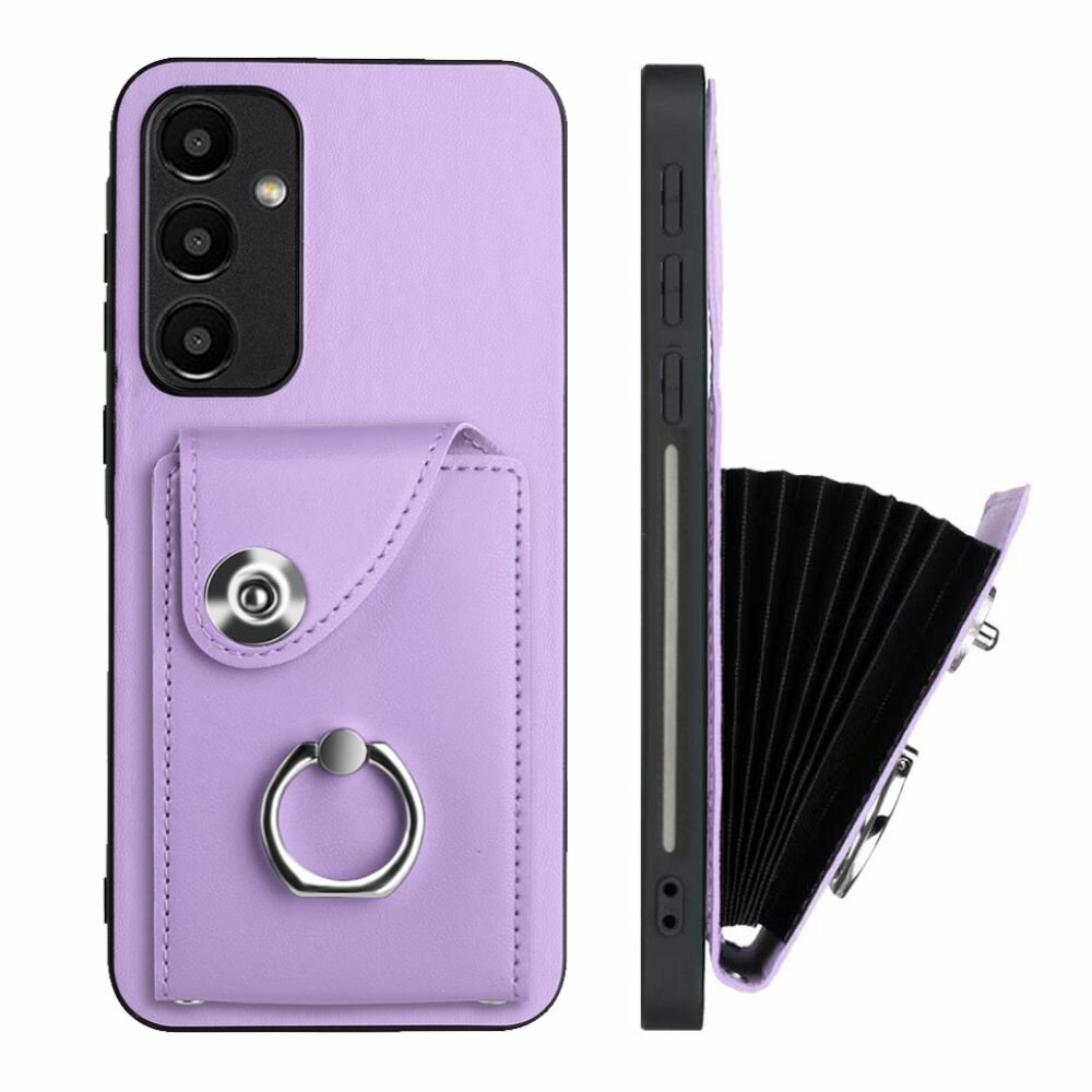 Кожаный чехол для Samsung Galaxy A55/ Самсунг Галакси А55 с кнопкой, бумажником, визитницей и коротким ремешком