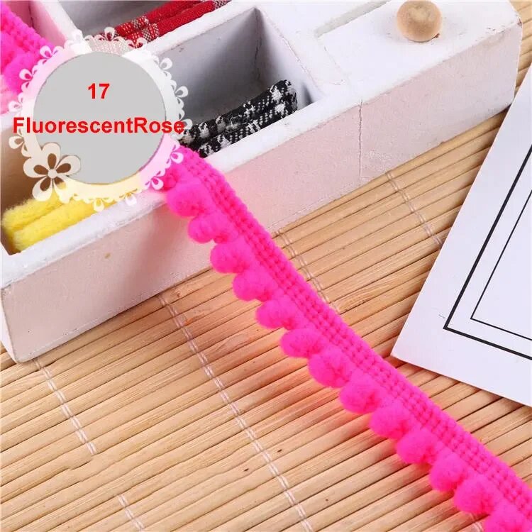 Розовый помпон бахрома 5 ярдов, 17 FluorescentRose