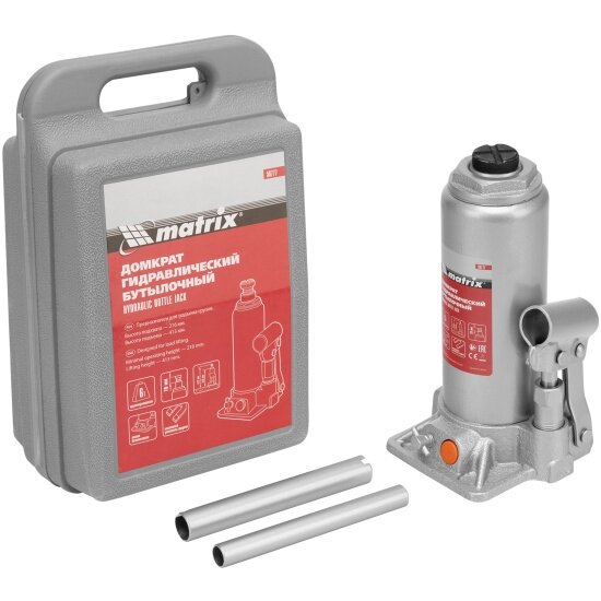 Домкрат гидравлический бутылочный Matrix 50777, 6 т, h подъема 216–413 мм