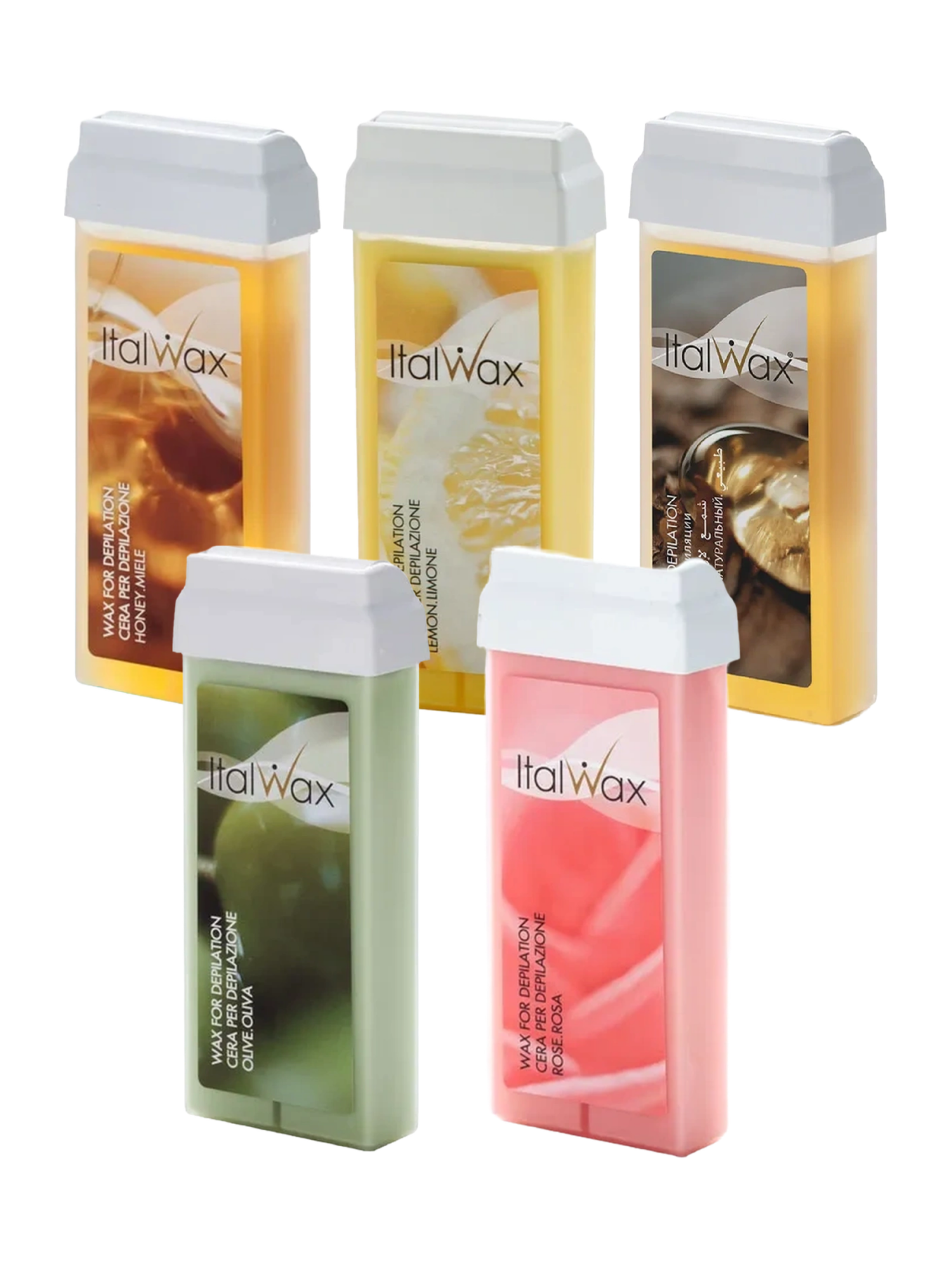 Воск в картридже ITALWAX NATURA набор из 5 шт по 100 мл, Мед, Лимон, Натуральный, Олива, Роза
