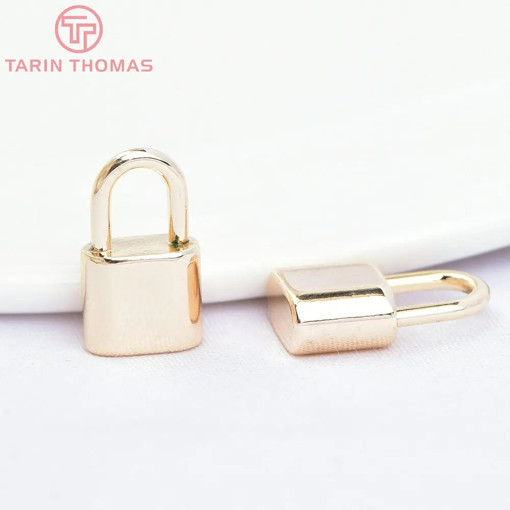 10 шт, позолоченные латунные подвесок с замком, 7х13 мм