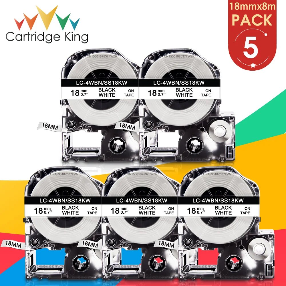 5 шт. ленты для принтера этикеток Epson 18x8 мм, Black on White