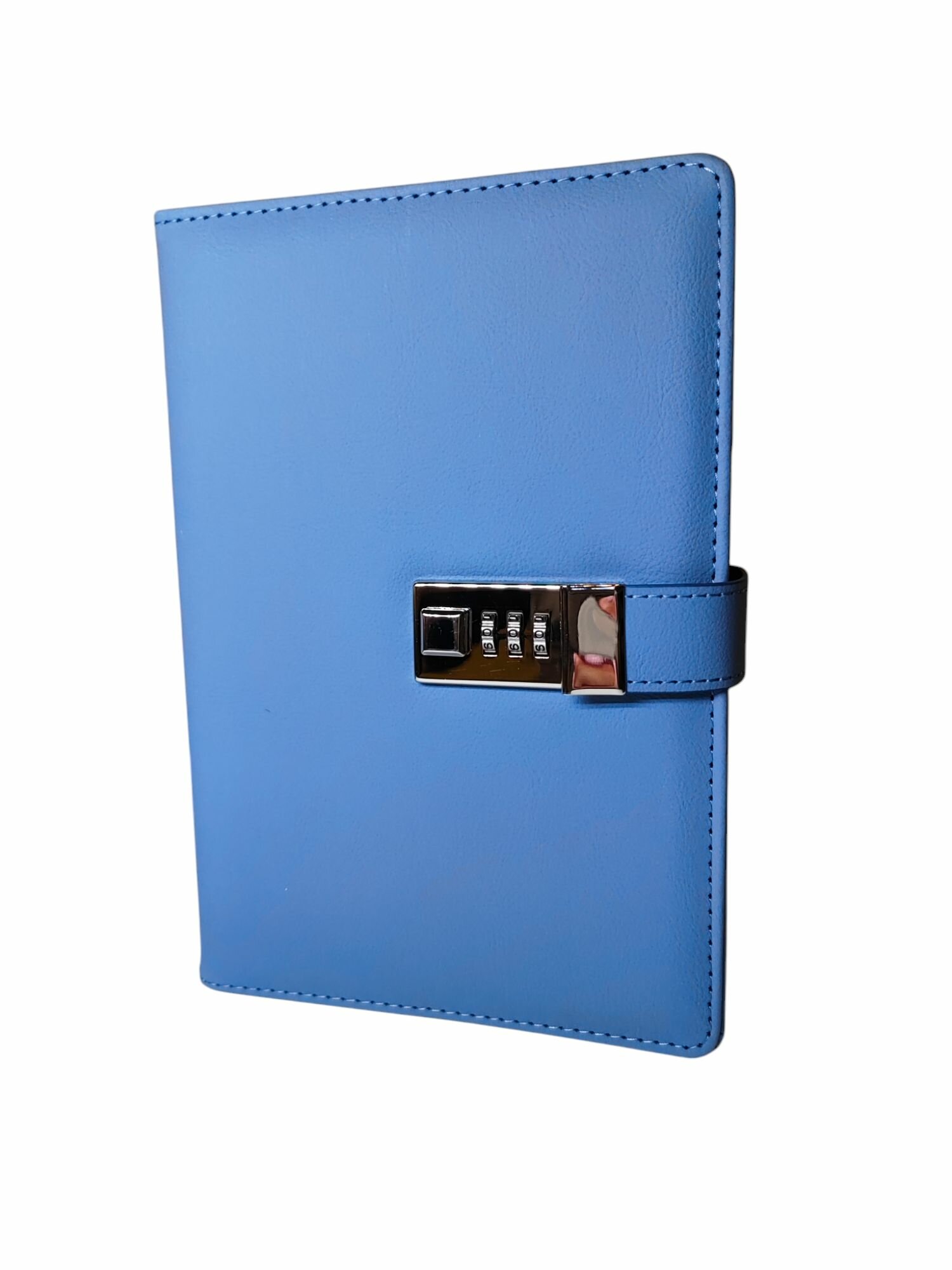 Блокнот, на замке, A5, искусственный кожаный переплет, глянцевый, клетка, голубой