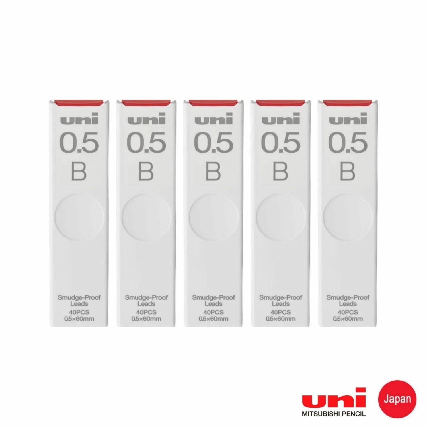 Грифели для механических карандашей Uni Smudge-Proof UL-S 0.5 мм 4В, 5 пеналов по 40 стержней, японские стержни для письма без размазывания