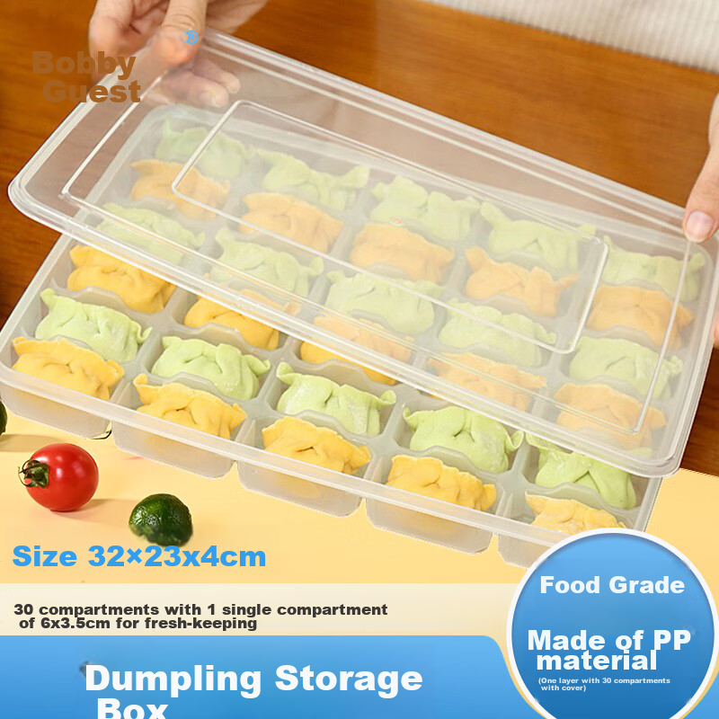 Babycake Dumpling Box, Single Layer 30 Compartments, One Lid, Refrigerator Storage Box, Frozen Dumplings Non-Stick Fresh-Keeping Box, Microwave-Safe Defrosting Box