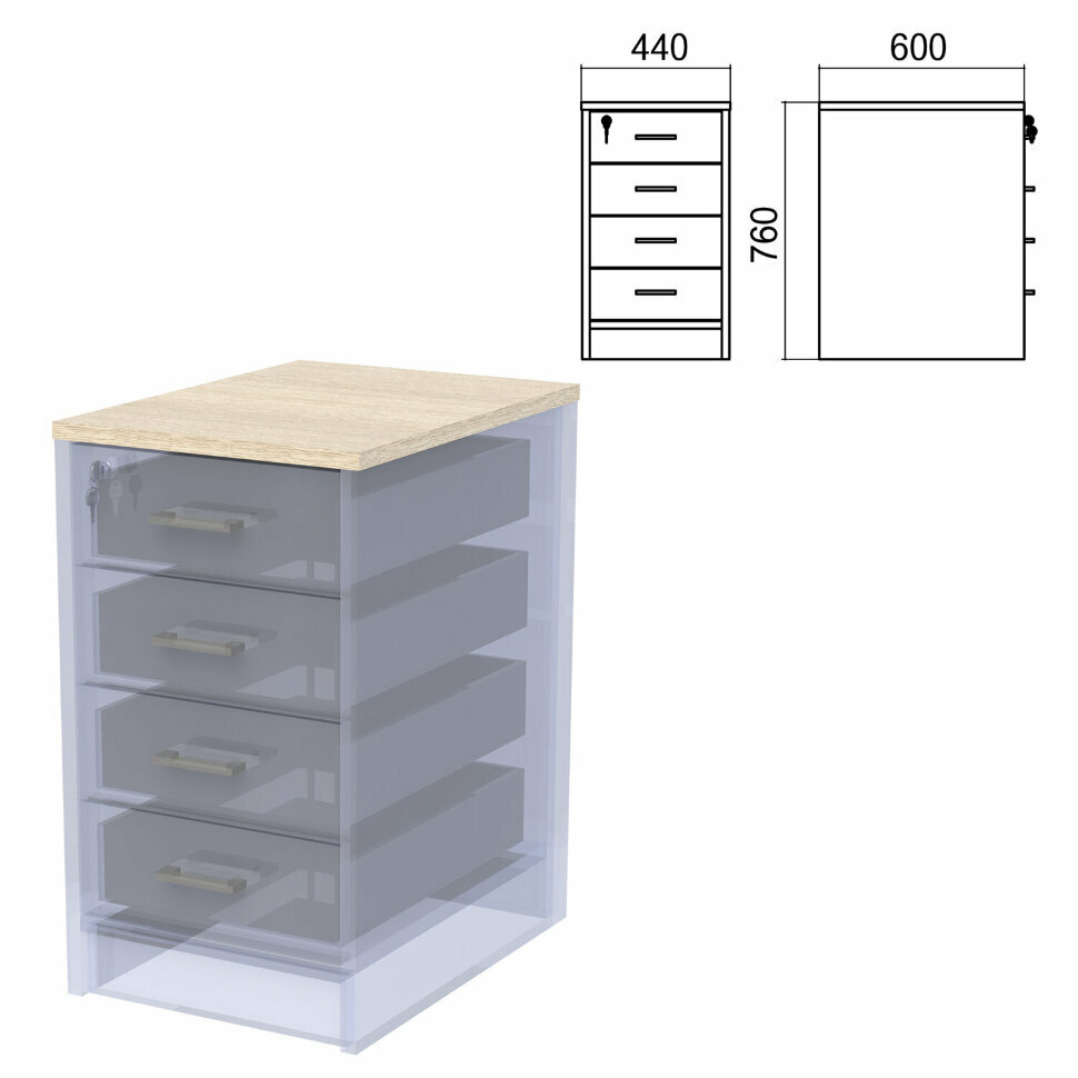 Крышка для тумбы приставной (АТ-07) "Арго", 440х600х22 мм, ясень шимо, 641428