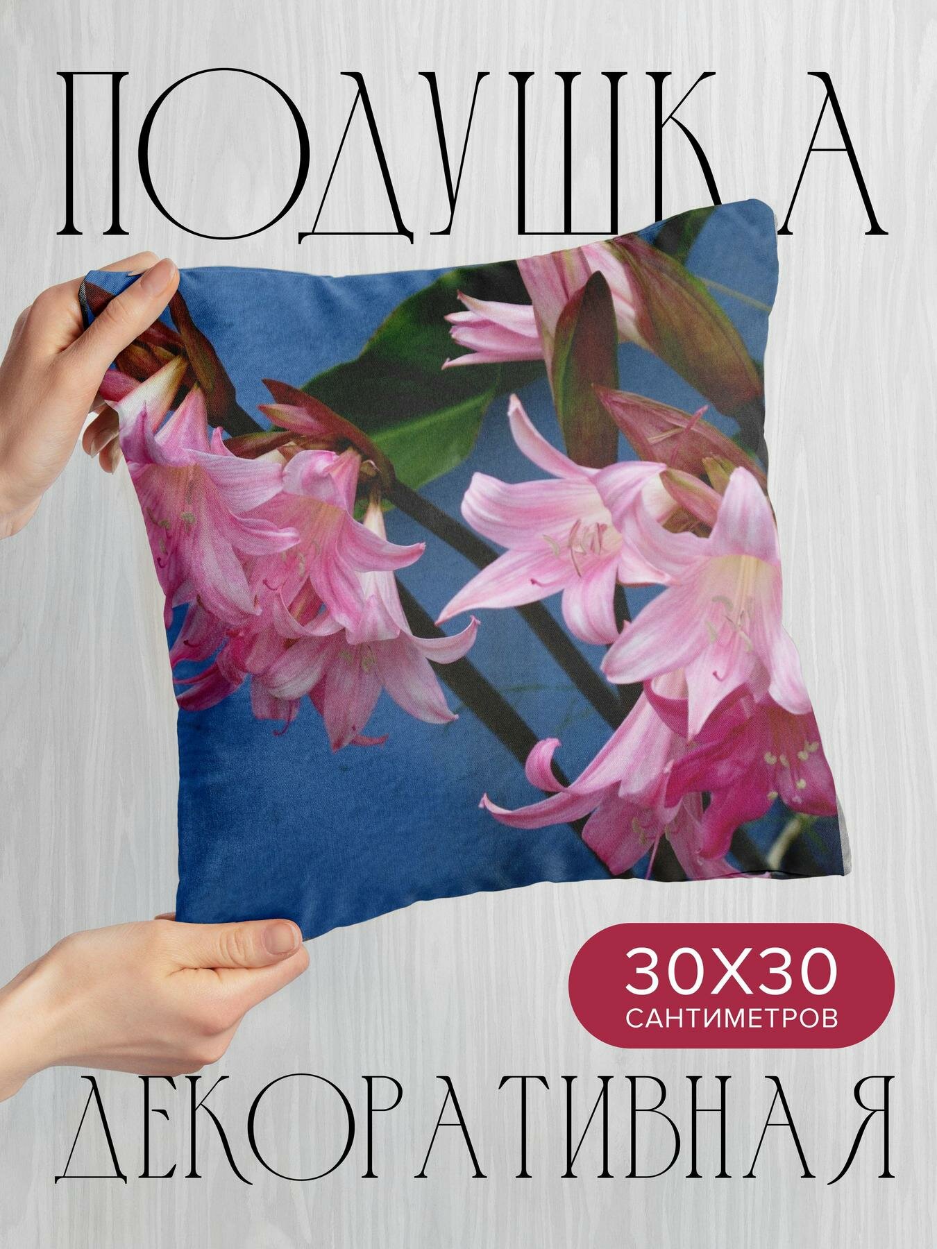 Подушка декоративная, 30x30см / Цветы / амариллис / цветок