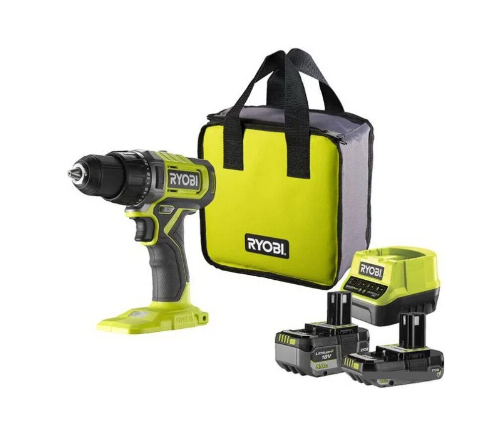 Дрель-шуруповерт RYOBI RDD18-2C52S 5133005522 (с 2-мя АКБ 2 Ач+5 Ач, сумка)