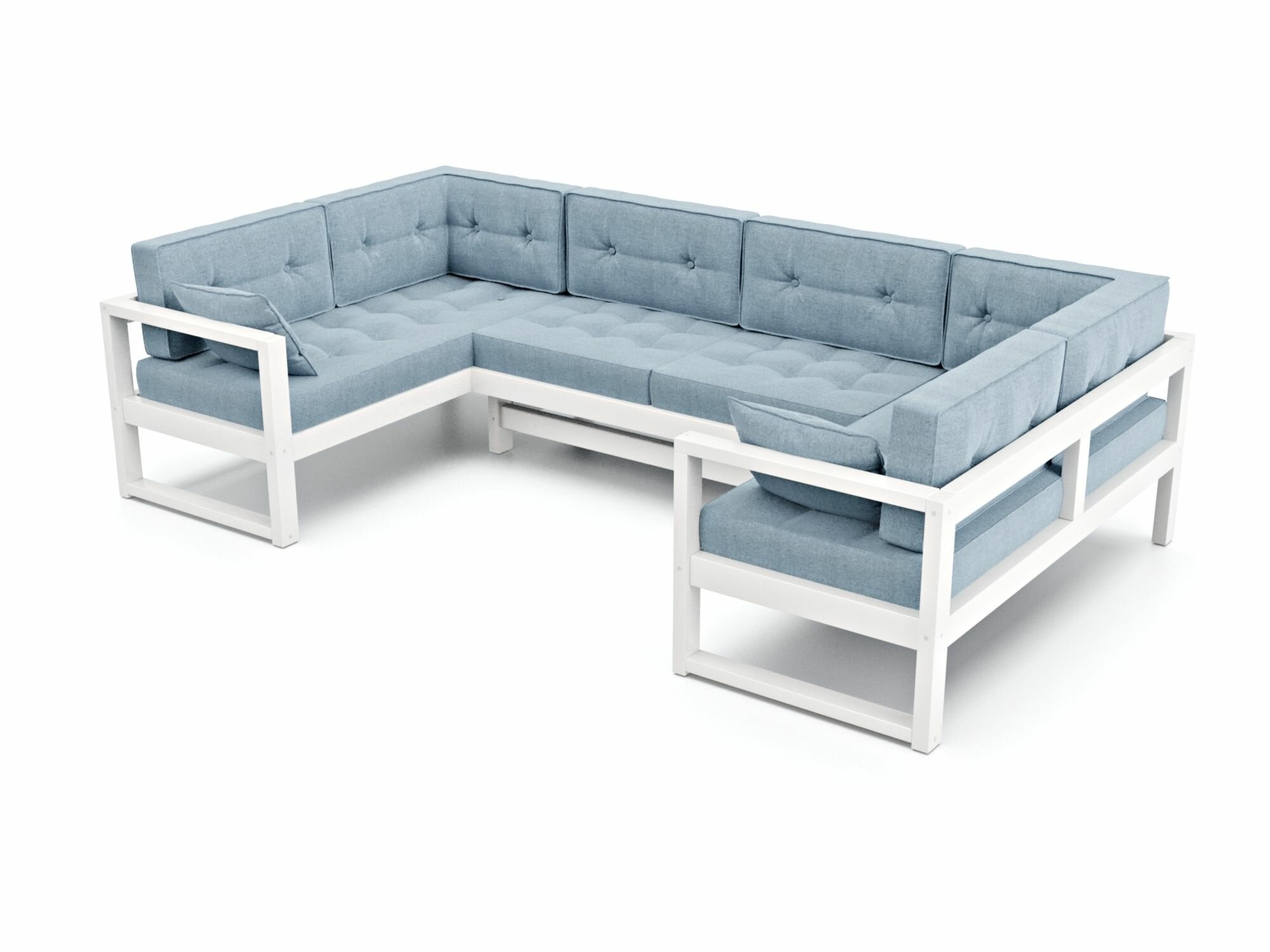 Диван П-образный Arsko Астер-П голубой-белая эмаль, рогожка, массив дерева, двухместный, садовый, для кафе и бара, для офиса