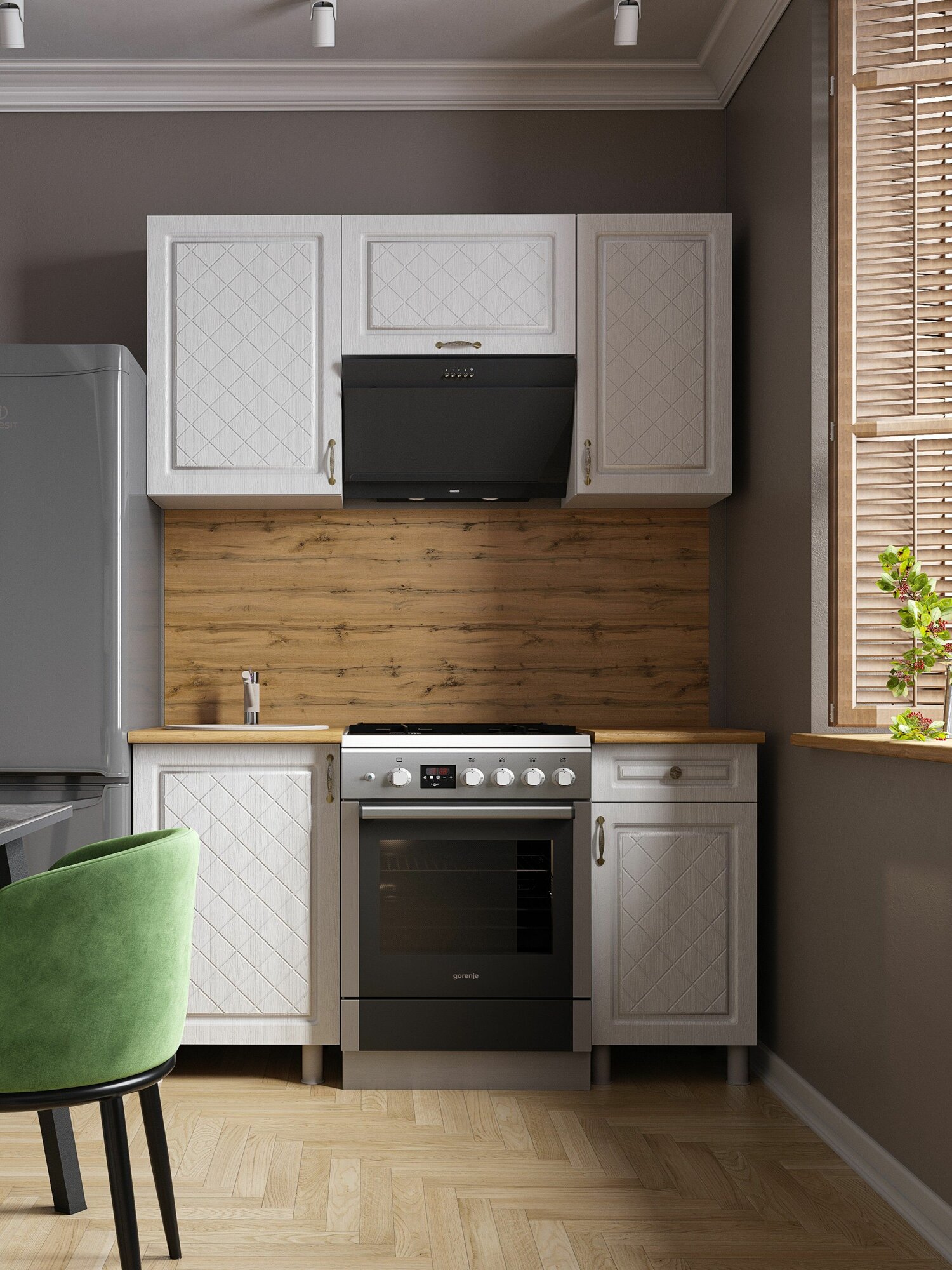 Кухонный гарнитур с окапом Версаль МДФ 1,5м арктик без столешницы