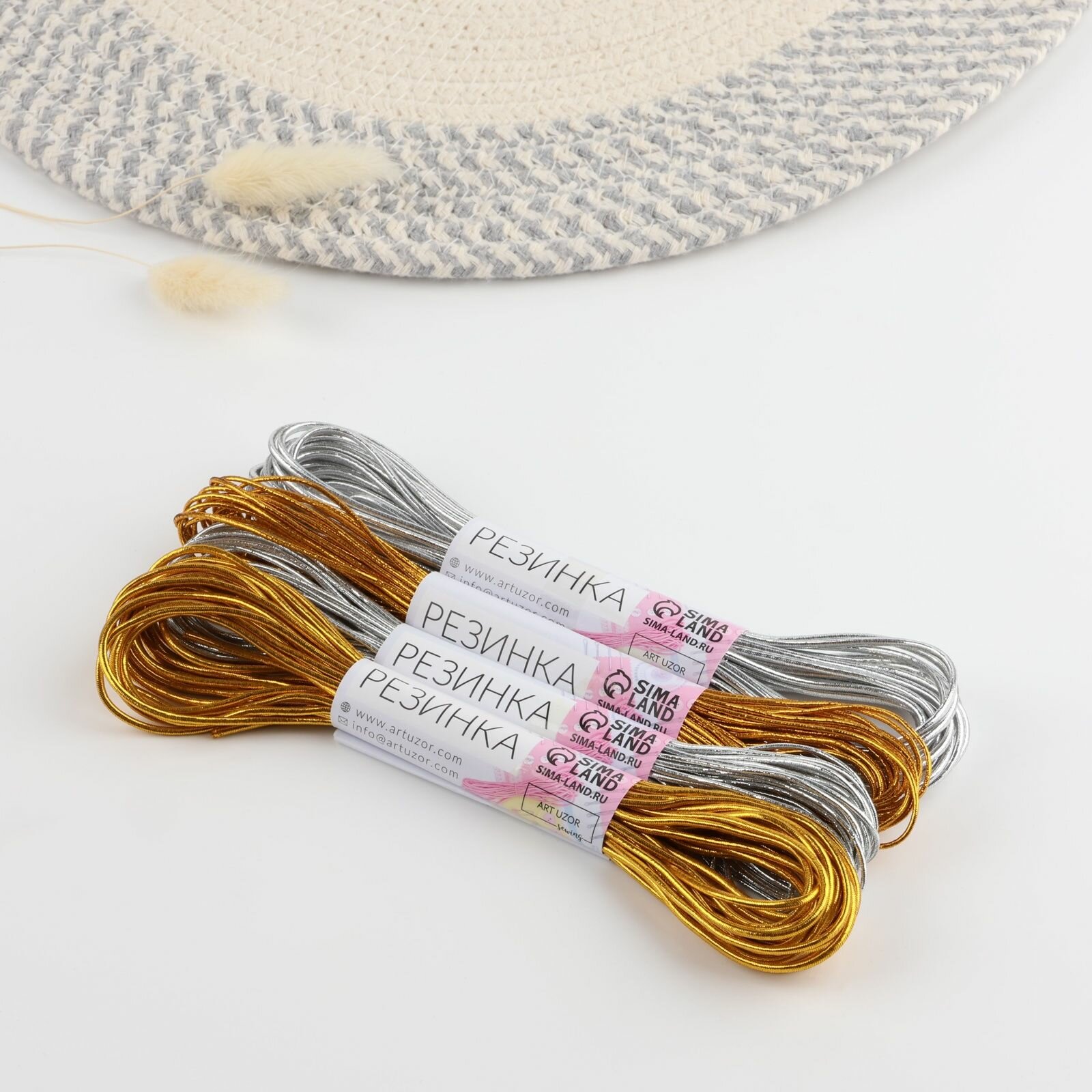 Резинка шляпная, 1/2 мм, 7 м, 4 шт, цвет золотой, серебряный
