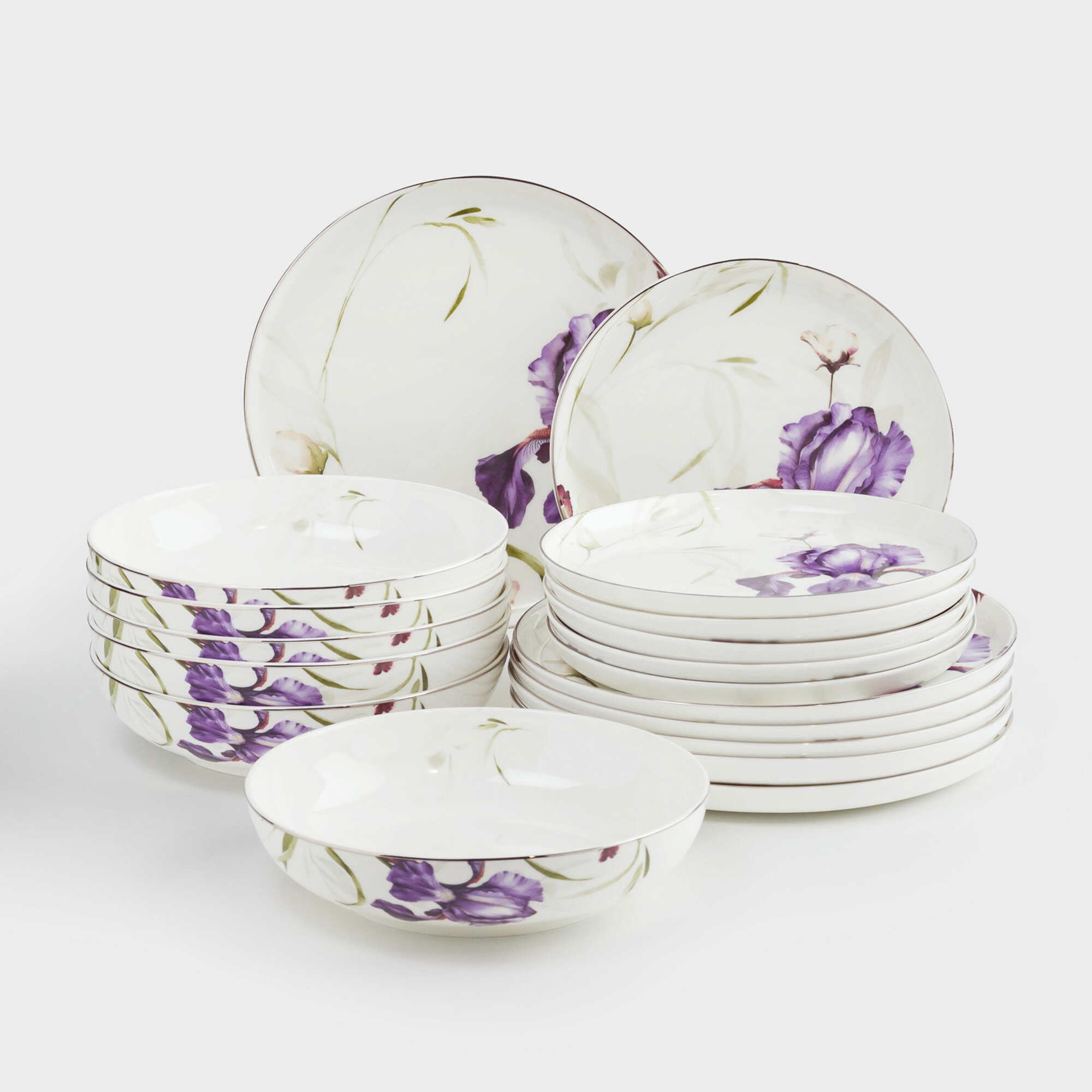 Сервиз обеденный, 6 перс, 19 пр, фарфор F, с серебристым кантом, Ирис, Antarctica Flowers