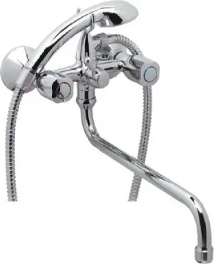 Смеситель с длинным изливом для ванны Vidima Икар BA167AA с душевым гарнитуром, поворотный, латунный, хром, глянцевый, смеситель для ванны с душем, вентильный