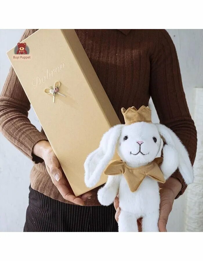 Мягкая игрушка Dabron - Белый кролик в короне, 22 см，Подарочная коробка