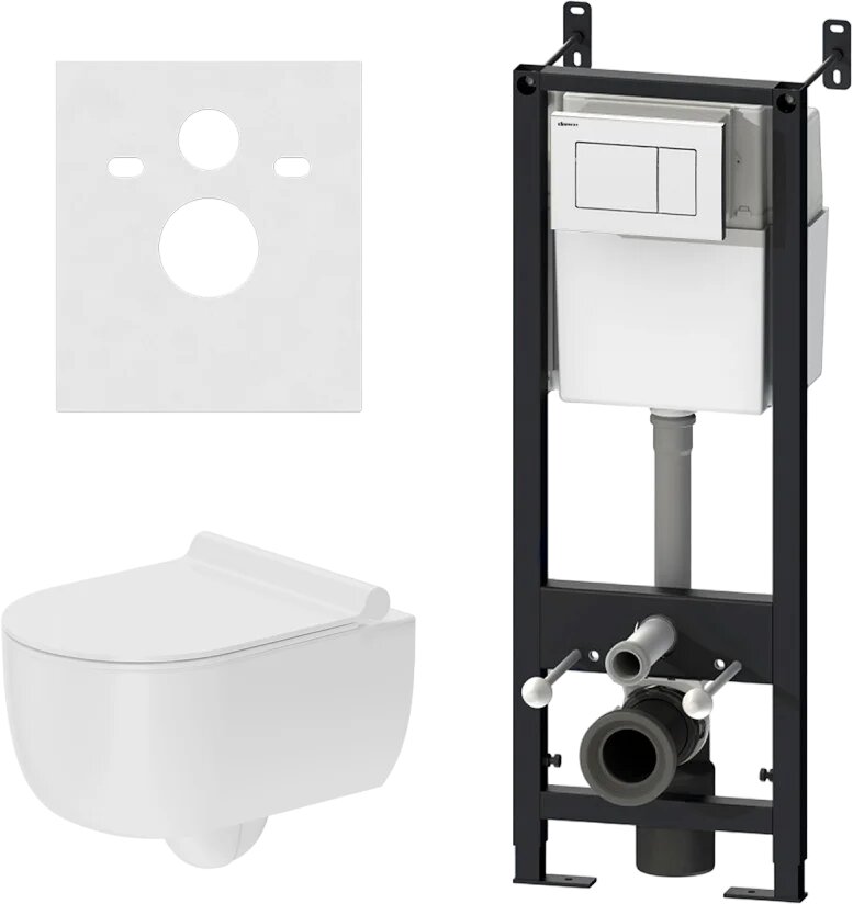 Комплект Damixa Scandinavian Pure DX36. IS10101.1701 с безободковым унитазом, кнопка смыва белая глянцевая