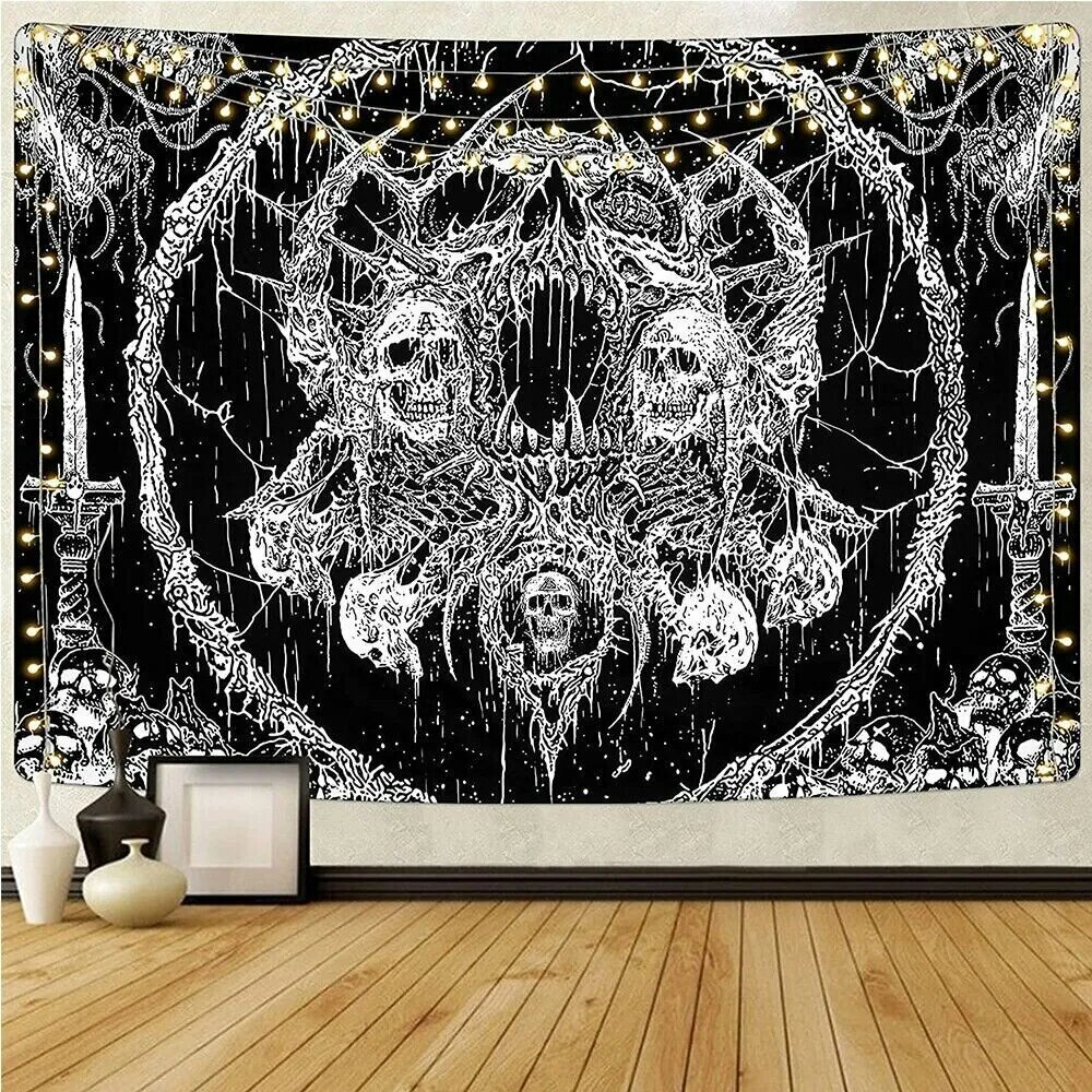 BeLOC Гобелен "Готический Череп Черный Белый", 230 х 150 см