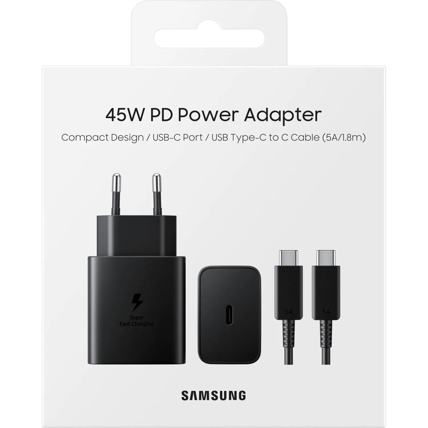 Адаптер питания Samsung 45W Euro Plug & C to C Cable (5A) Black (EP-T4510XBEGEU) оригинал