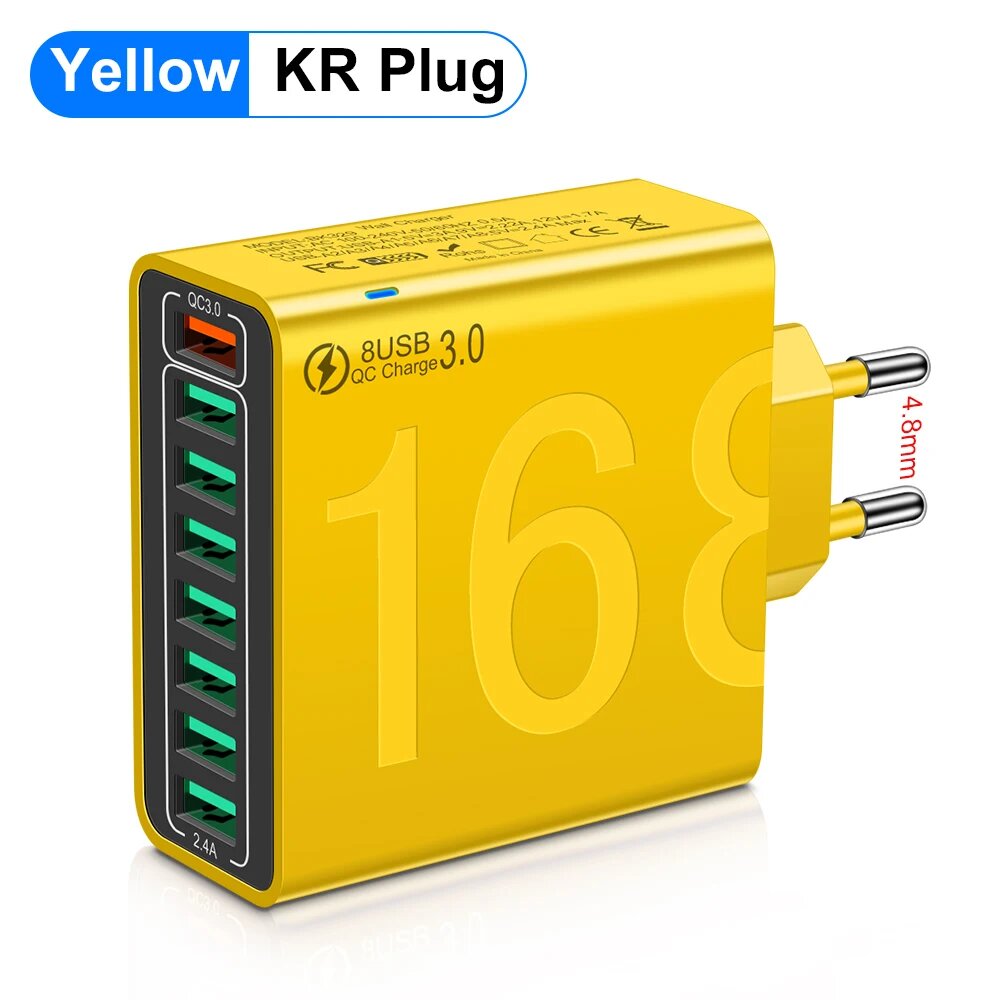 USB-зарядное устройство с несколькими портами, 150 Вт, быстрая зарядка, адаптер для KR Plug Yellow