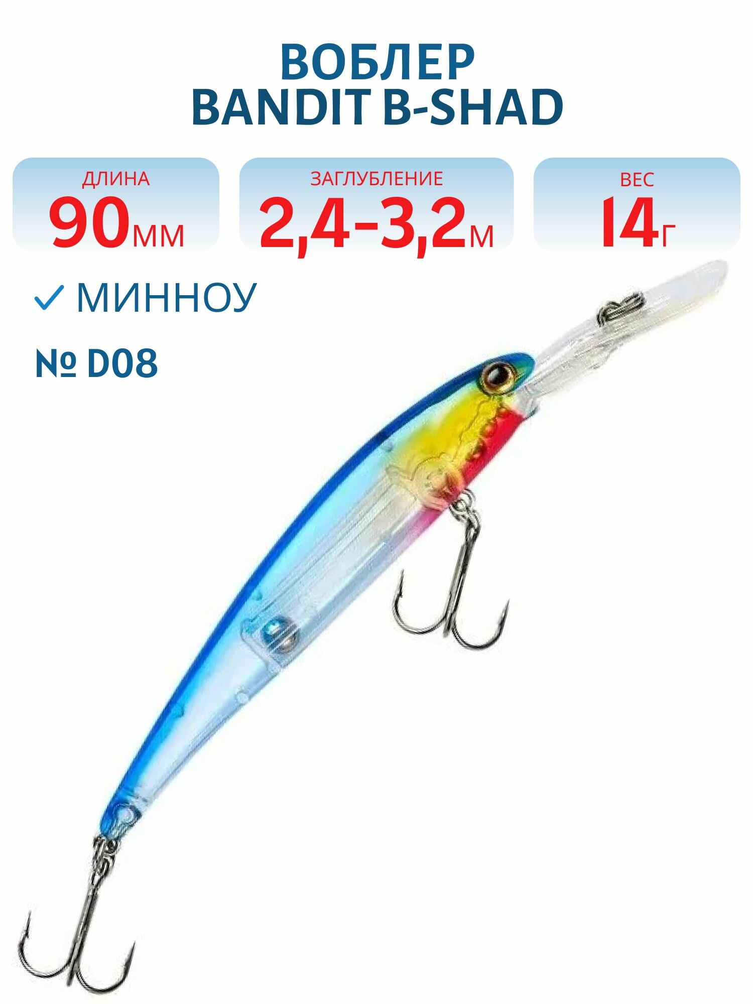 Воблер BANDIT B-SHAD, 14 гр, цвет D08