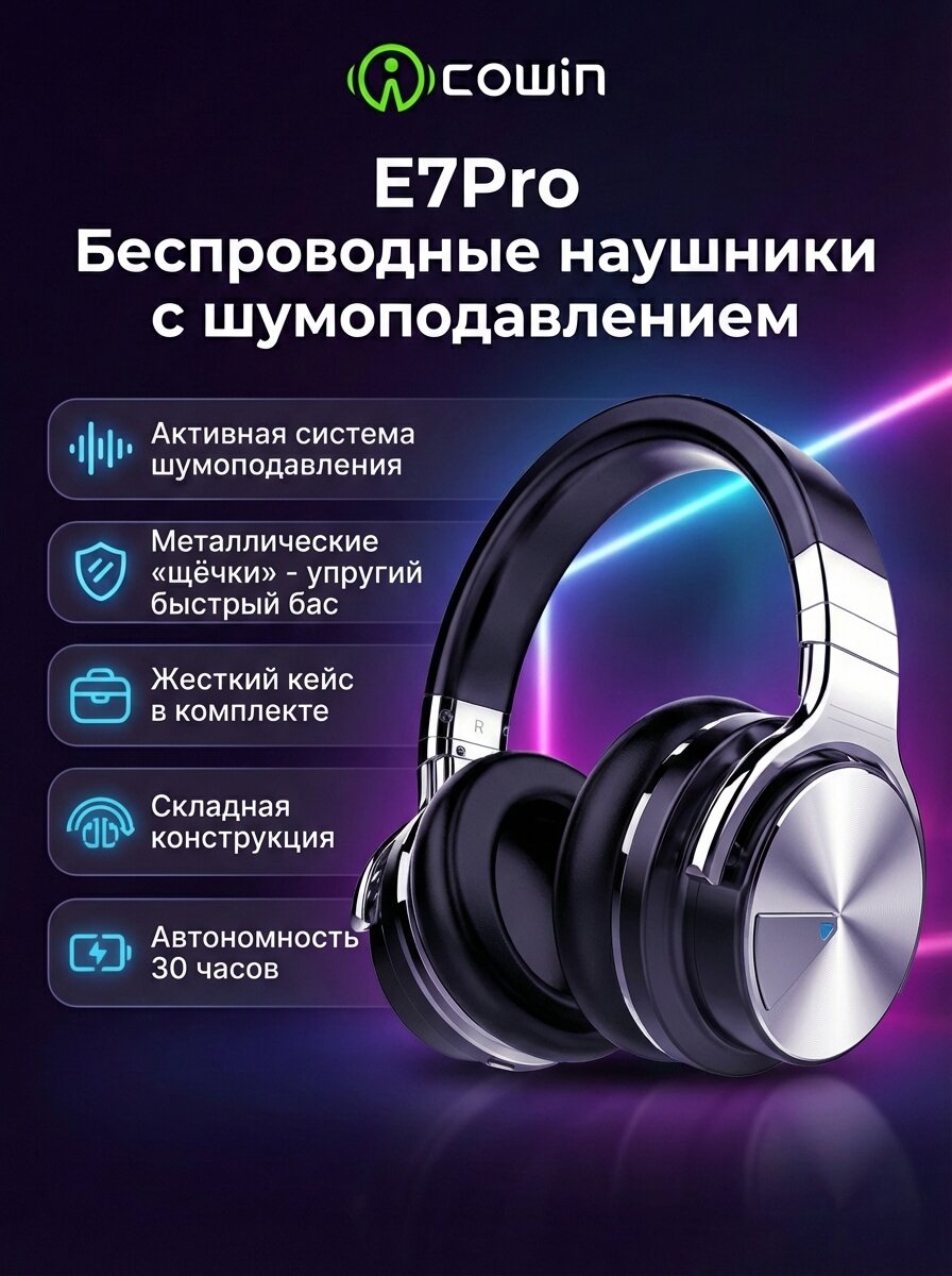 Беспроводные наушники активным шумоподавлением Сowin E7 Pro Black