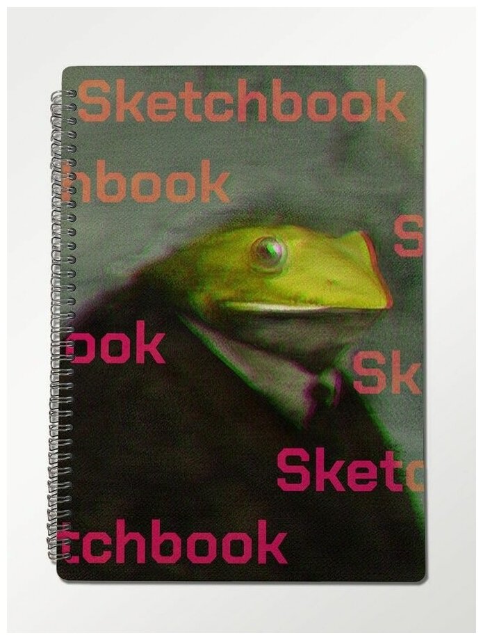 Скетчбук Блокнот, A4 крафт-бумага, 50 листов для рисования с деревянной обложкой Лягушки - 2040