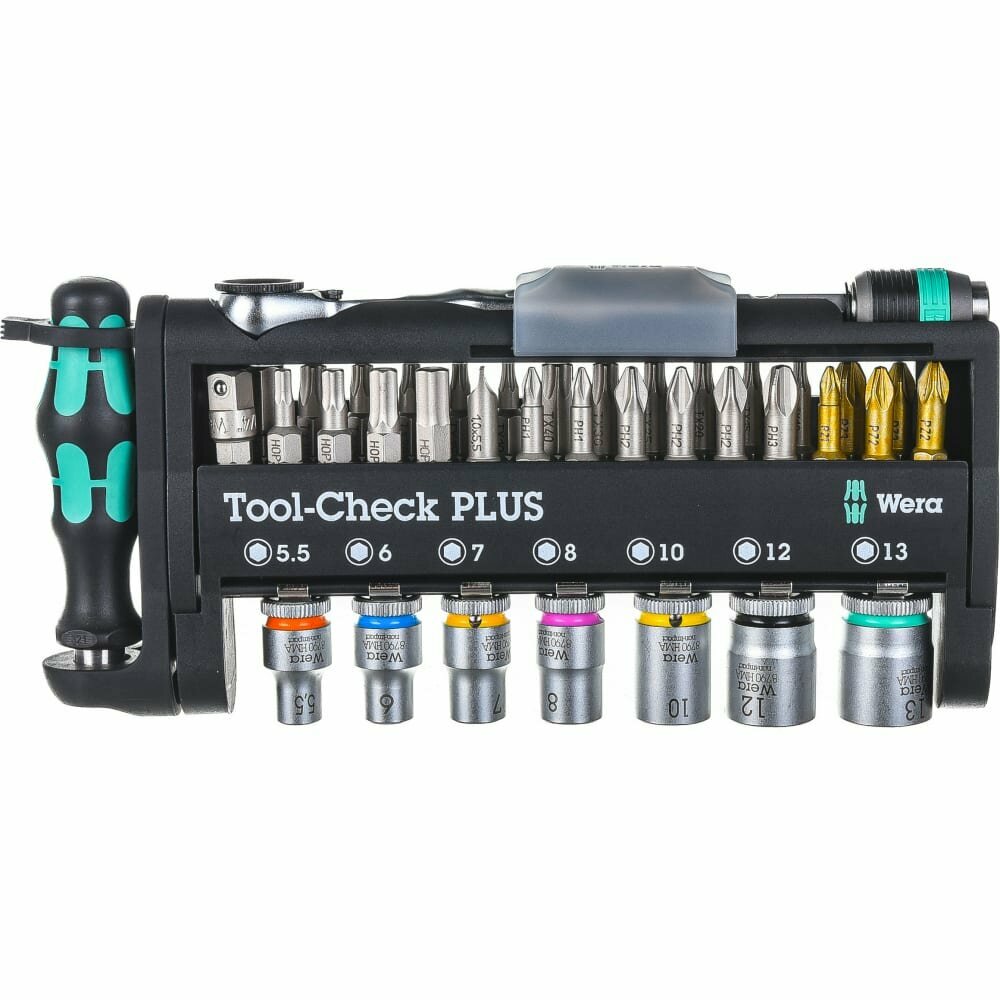 Набор инструментов Wera, с трещоткой, битами, головками и ручкой-держателем, 39 предметов,