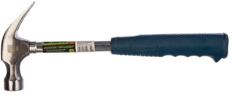 Молоток-гвоздодер, металлическая трубчатая обрезиненная рукоятка, вес 450 г, боек 27 мм Сибртех 10436