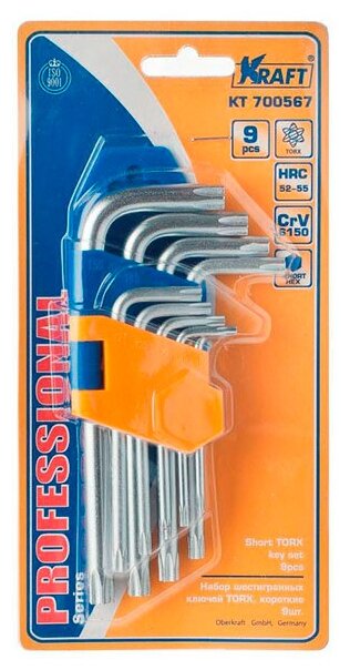 Набор ключей KRAFT TORX коротких Т10-50 9 предметов