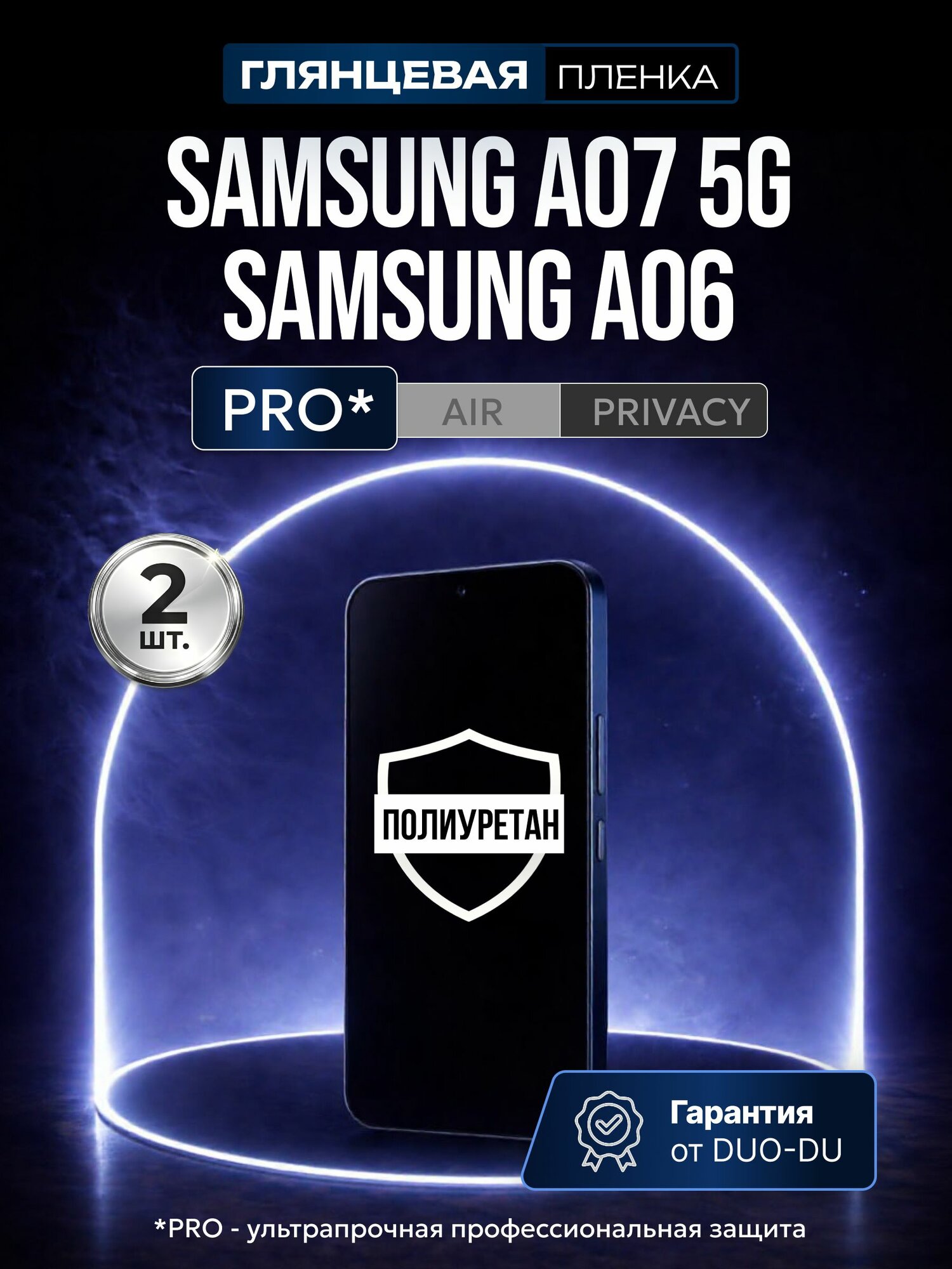 Полиуретановая защитная пленка на Samsung Galaxy A07 5G (Самсунг Галакси А07 5Джи), Samsung Galaxy A06 (Самсунг Галакси А06), 2шт Глянцевая